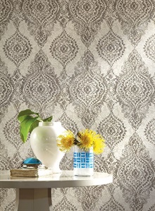 Boho Chic | WPH-2710 | Silver Damask Bohemian Chic Wallpaper