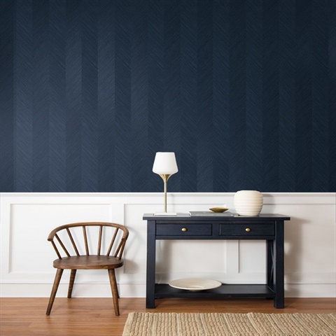 BL72602 | Herringbone Dark Blue Natural Grasscloth Wallpaper
