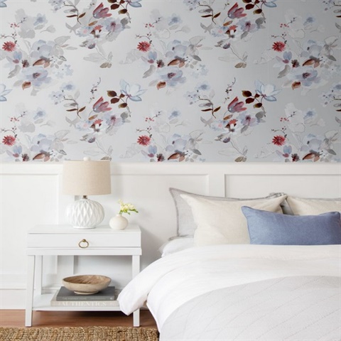 AT50108 | Summer Bouquet Silver Floral Wallpaper