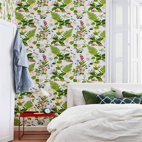 WV1788 | Trollslända Green Botanical | Wallpaper Boulevard