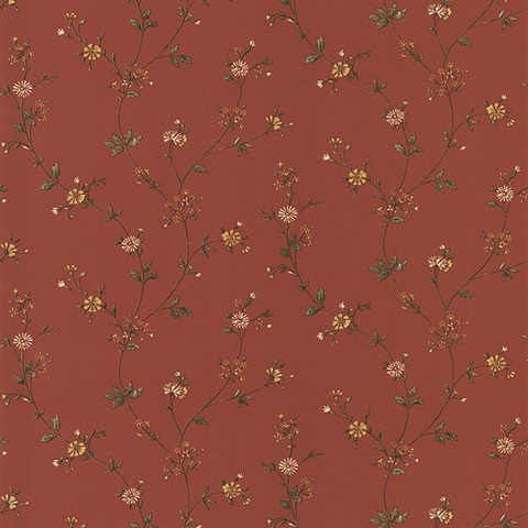 403-49219 | Daisy Red Floral Trail Wallpaper | Wallpaper Boulevard