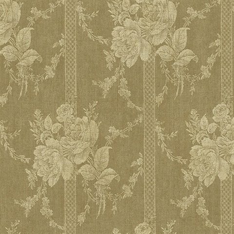 292-80105 | Gold Floral Bouquet Stripe | Wallpaper Boulevard