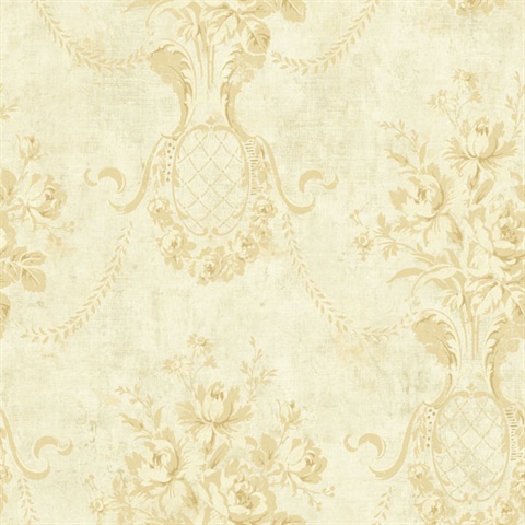 521-71505 | Gold Floral Ribbon Bouquet | Wallpaper Boulevard