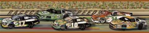 BYR94202B Wallpaper Border | Bubba Green Racetrack Portrait Border