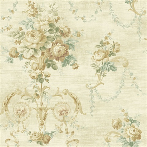 521-70202 | Mustard Architectural Floral Scroll | Wallpaper Boulevard