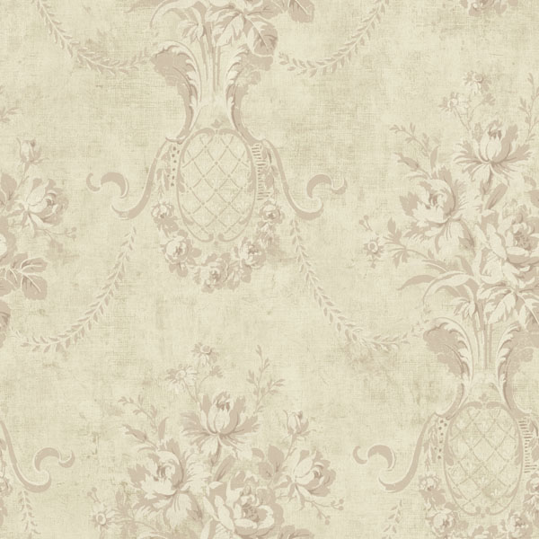 521-71508 | Neutral Floral Ribbon Bouquet | Wallpaper Boulevard